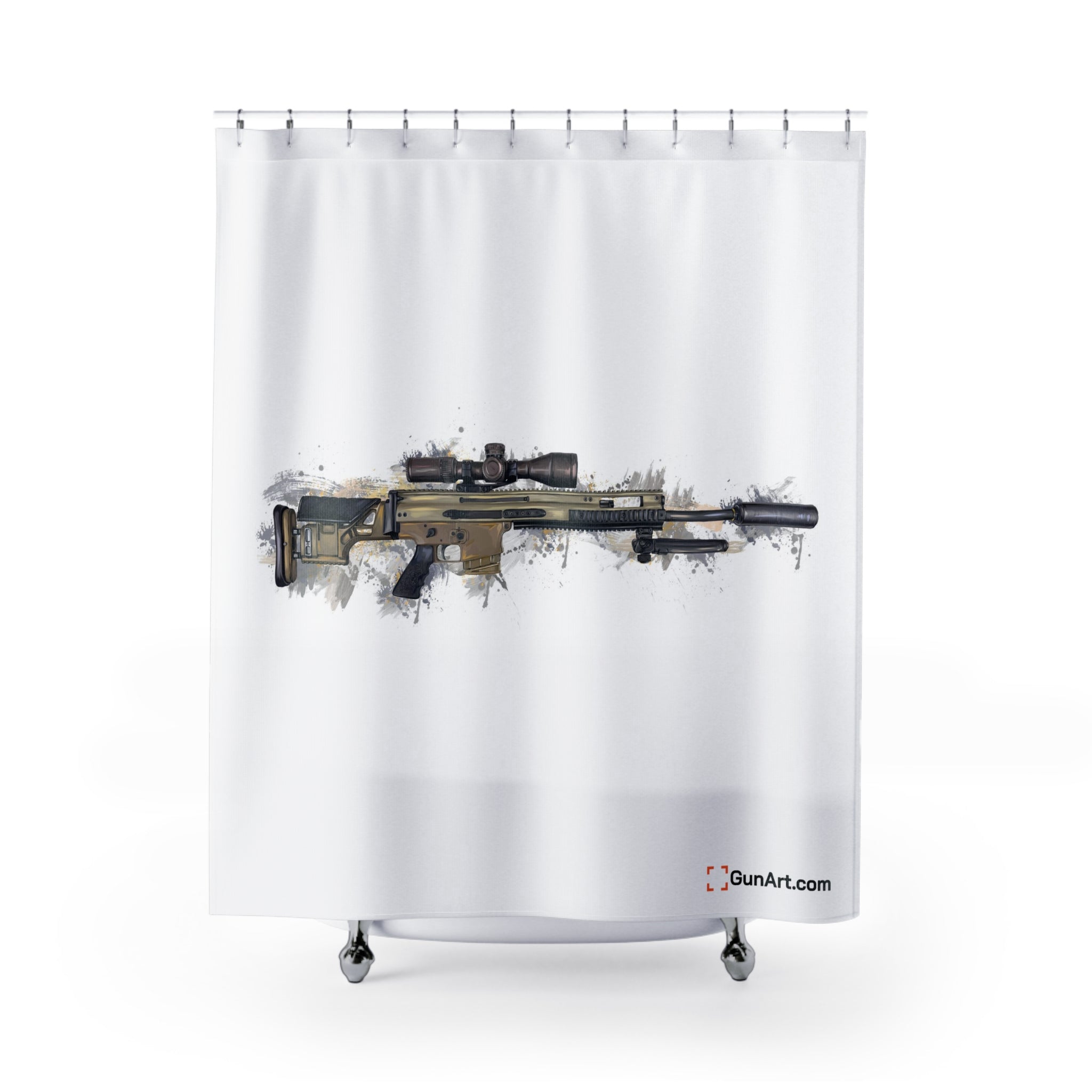 Socom Sniper Rifle Shower Curtains - White Background – Gun Art