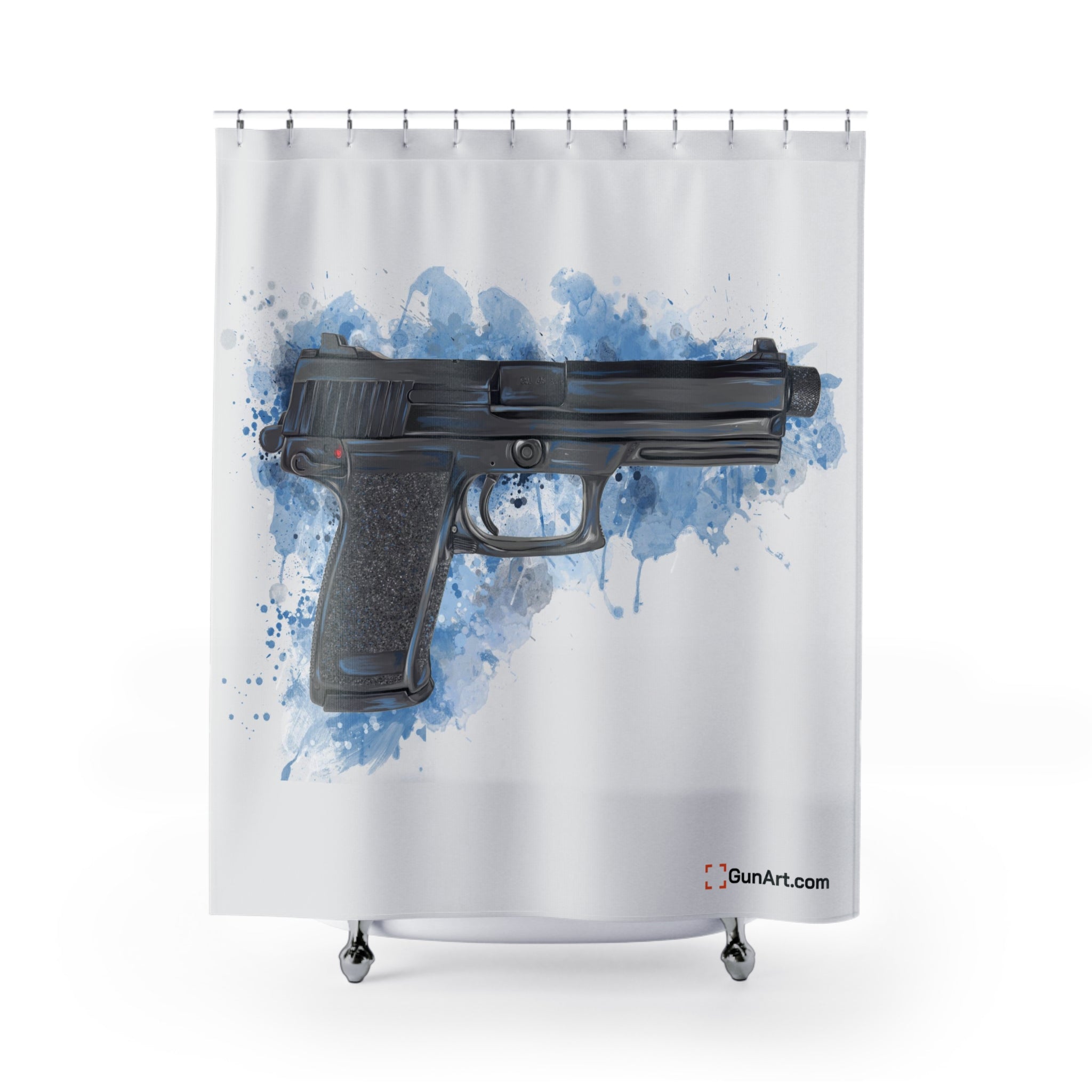 Tactical .45 ACP Poly Pistol Shower Curtains - White Background – Gun Art