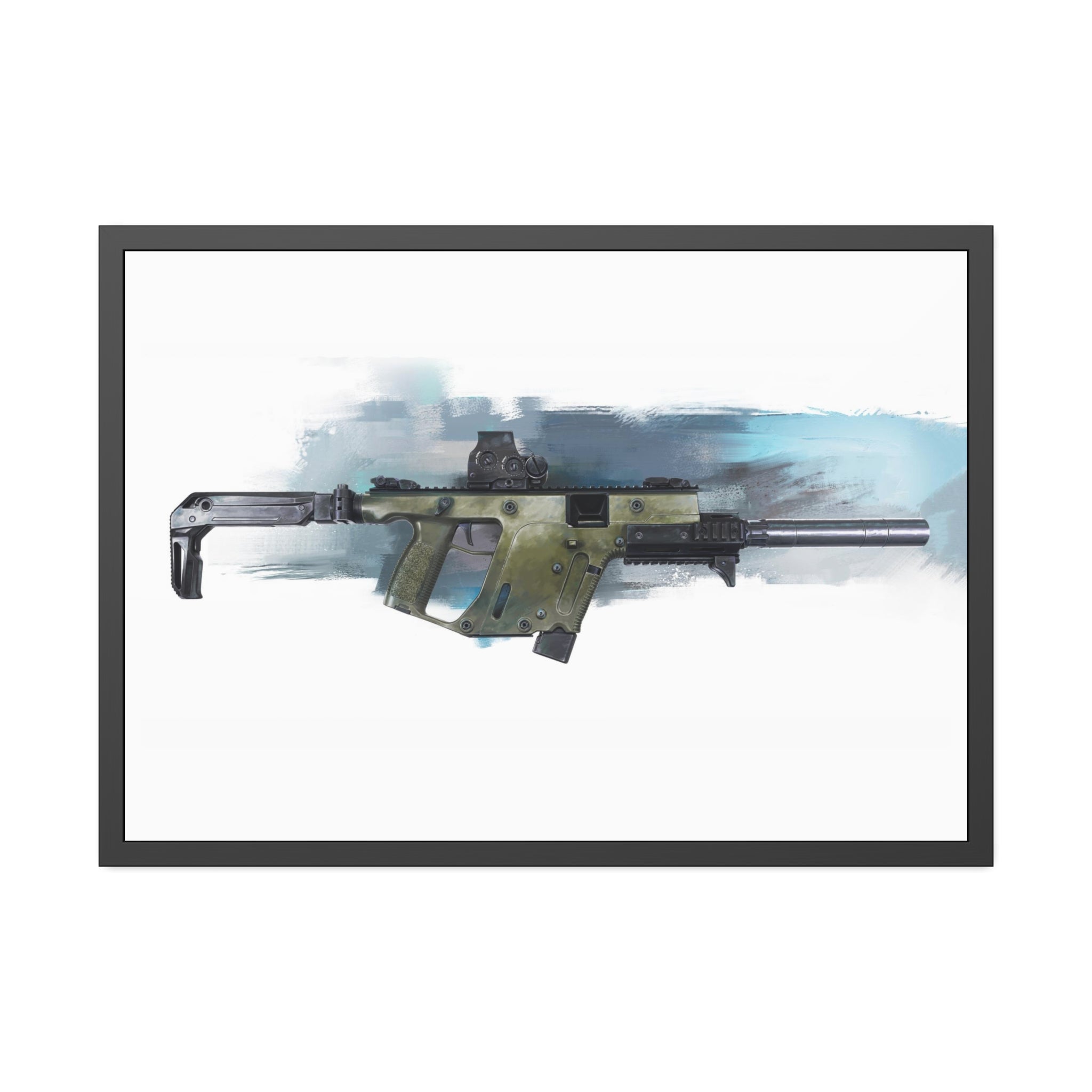 The Vindicator - Suppressed SMG Painting - Blue Background - Black Fra ...