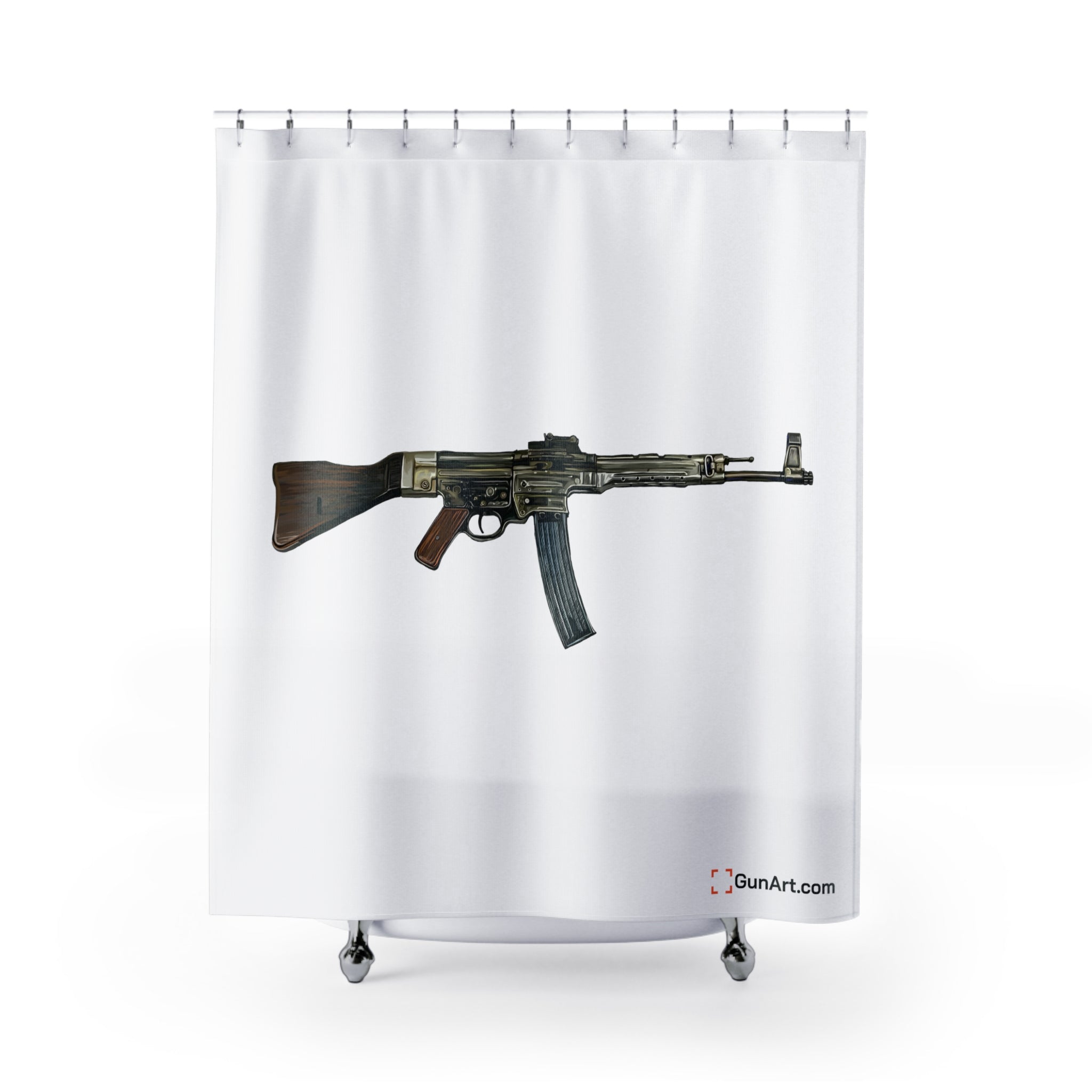 WWII German Assault Rifle Shower Curtains - Just The Piece - White Bac ...