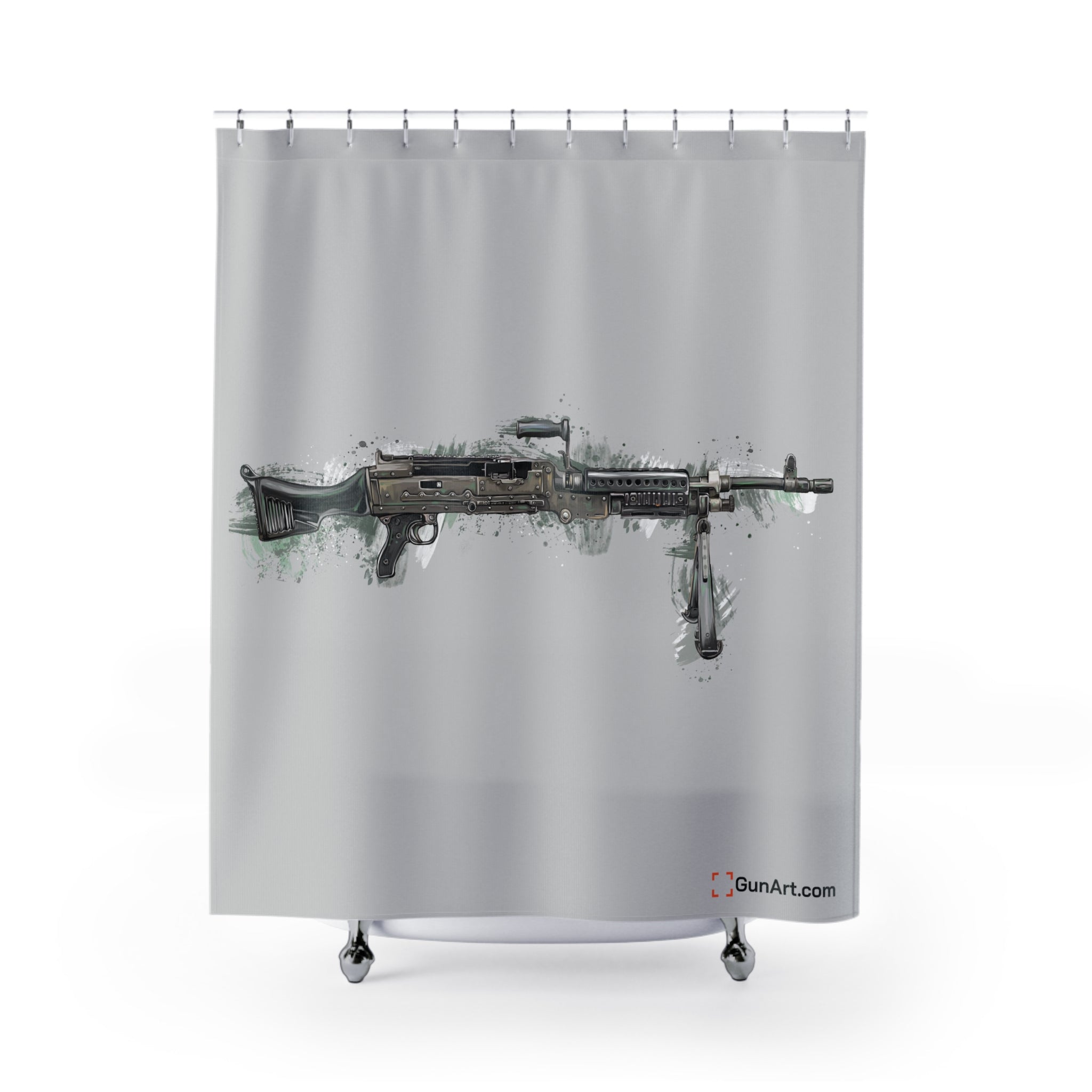 M240B - Belt Fed 7.62x51 Machine Gun Shower Curtains - Grey Background ...