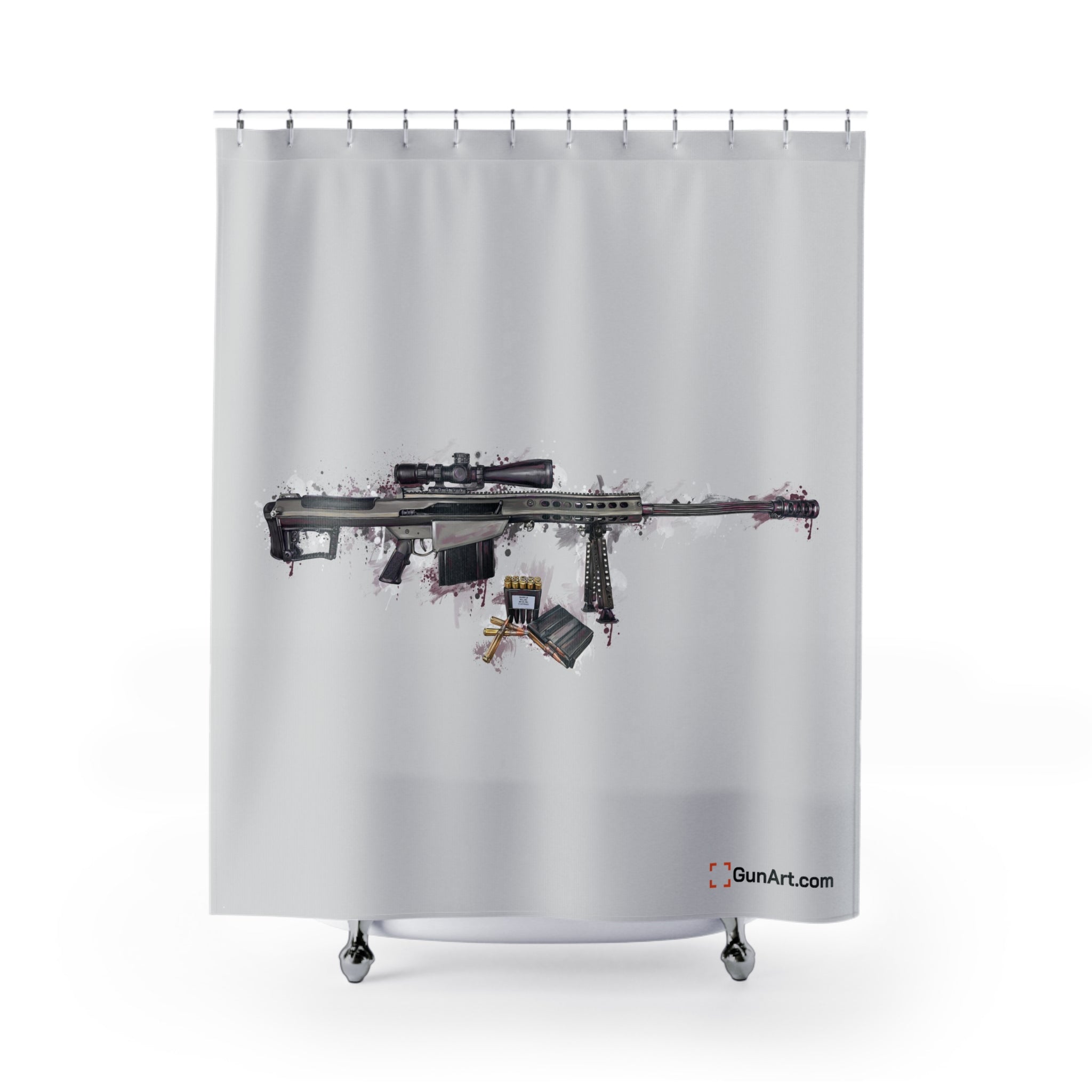 The Long-Range Legend - .50 Cal BMG Rifle Shower Curtain - Purple Back ...