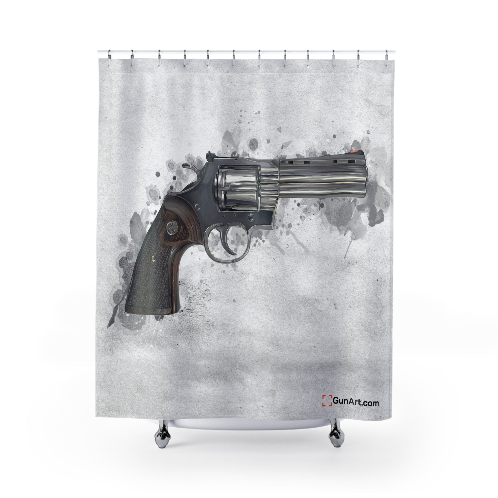 Wood & Stainless .357 Magnum Revolver Shower Curtains - Grey Backgroun ...