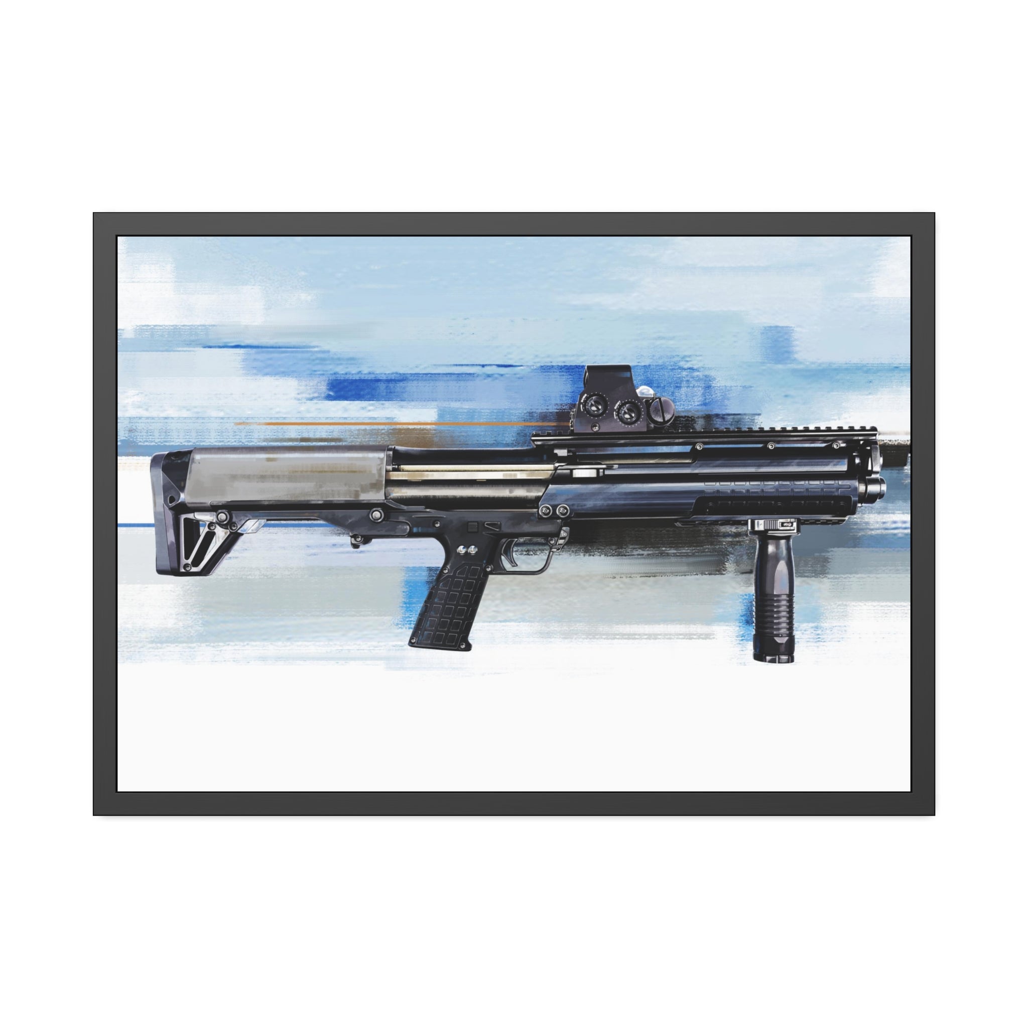 Tactical Bullpup Shotgun Painting - Blue Background - Black Frame - Va ...