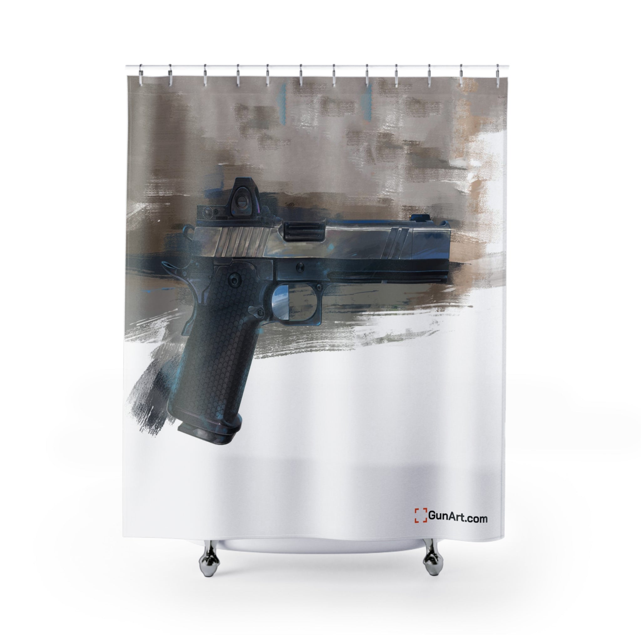 2011 Charlie Pistol Shower Curtains - Brown Background – Gun Art