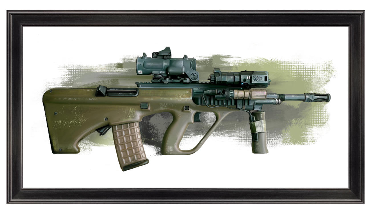 Universal Army Bullpup Rifle Painting – Gun Art