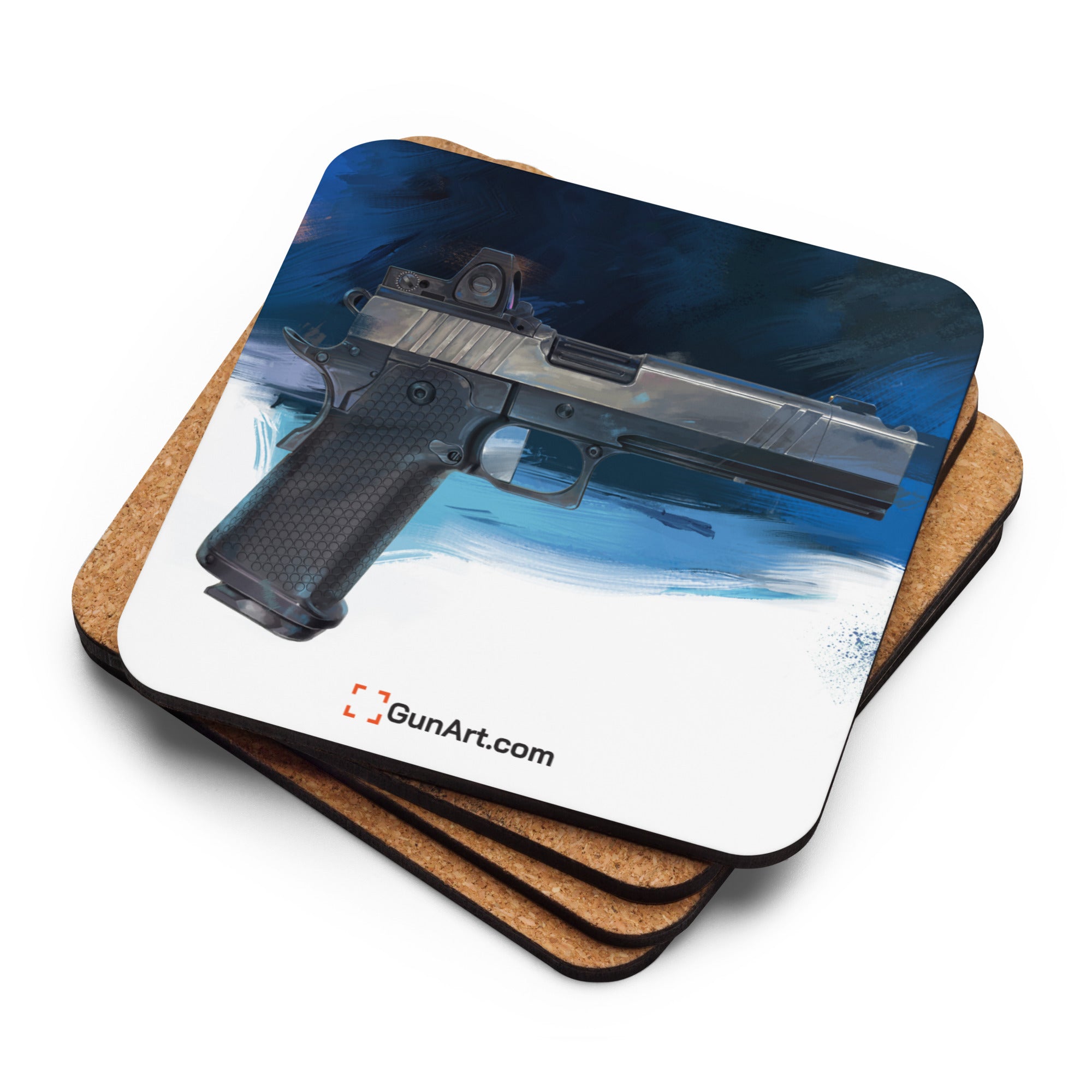 2011 Charlie Pistol Cork-back Coaster - Blue Background – Gun Art