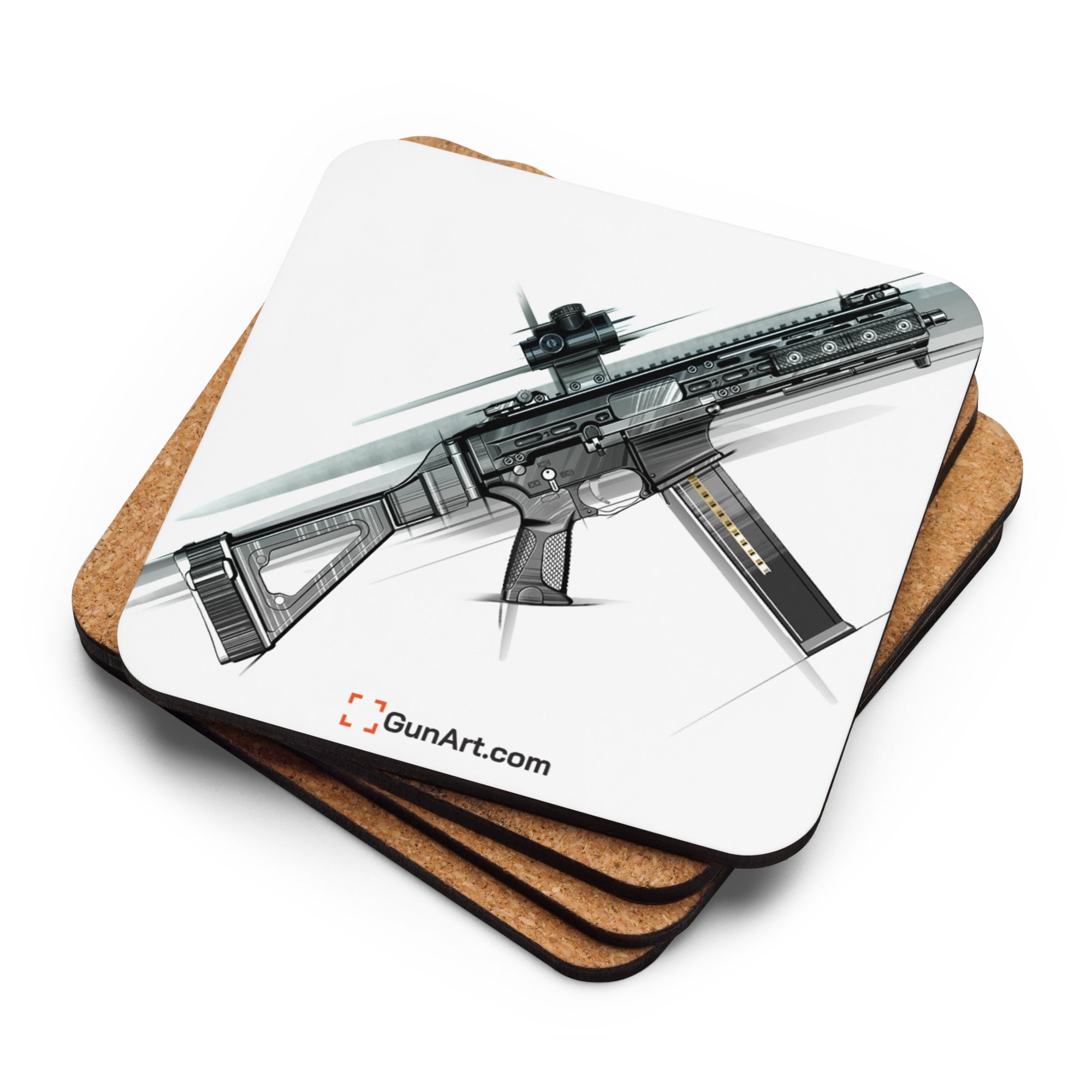 .45 Cal SMG Cork-back Coaster – Gun Art