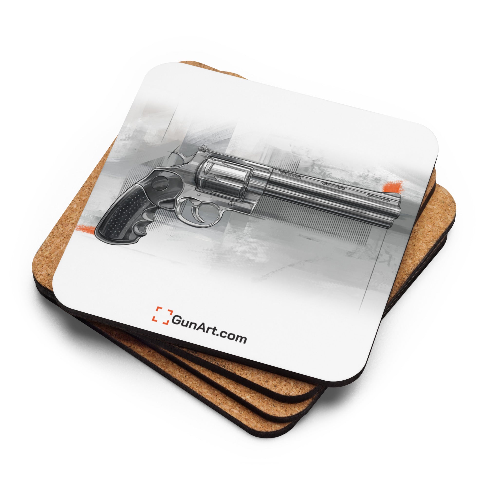 Stainless .44 Mag Revolver Cork-back Coaster – Gun Art