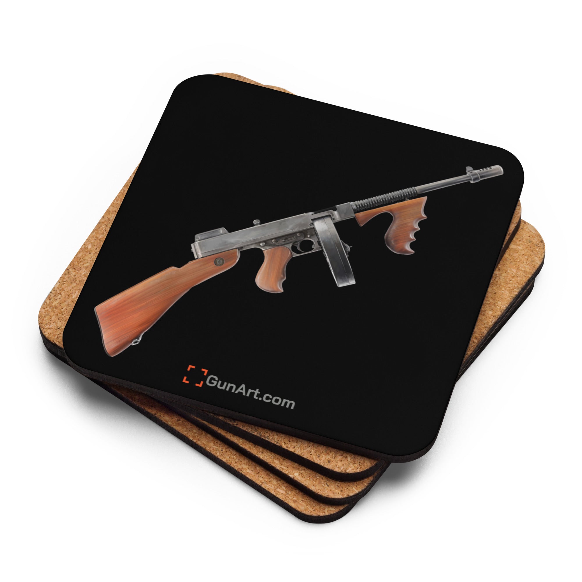 The “OG” Mobster Machine Gun Cork-back Coaster - Black Background - Ju ...