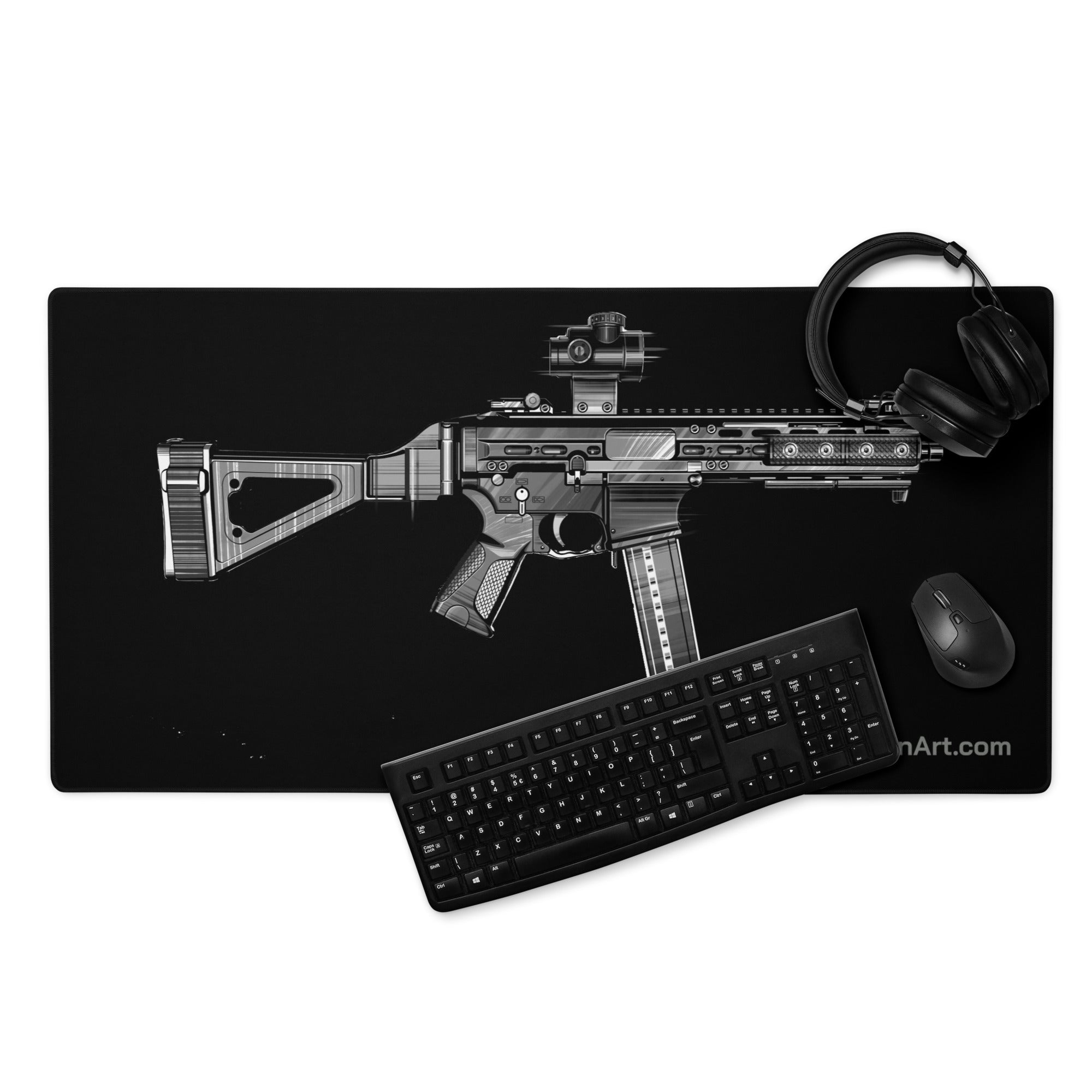 .45 Cal SMG Gaming Mouse Pad - Just The Piece - Black Background – Gun Art